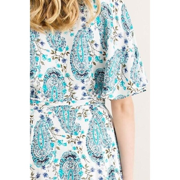 entro | Dresses | Blue White Paisley Entro Boho Peasant Low Cut Flutter ...